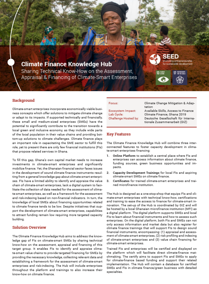 Climate Finance Knowledge Hub: Sharing Technical Know-How on the Assessment, Appraisal ...